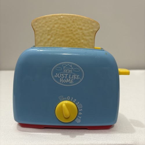 JUST LIKE HOME Pop-Up Wind-Up Toaster Toy 2 Bread Slices BLUE and ...