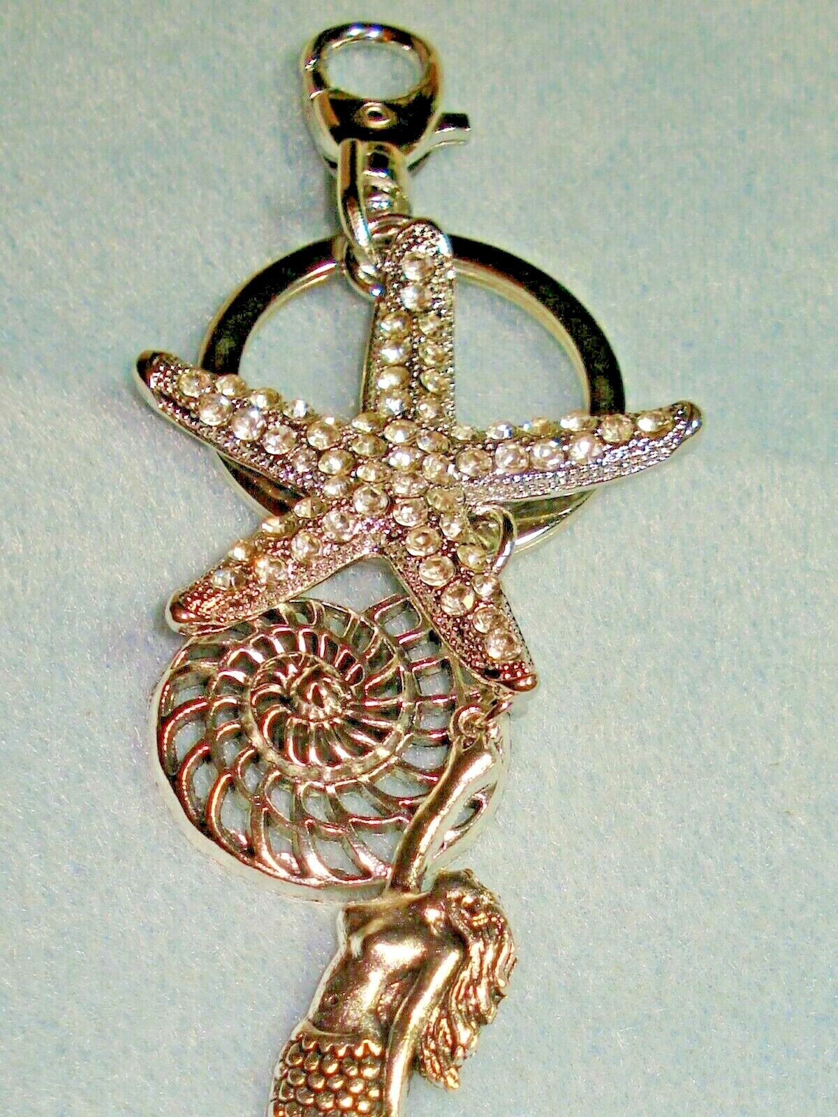 6 1/2" Dangle Large Rhinestone Starfish Mermaid Beach Tote Glitzy Key ...