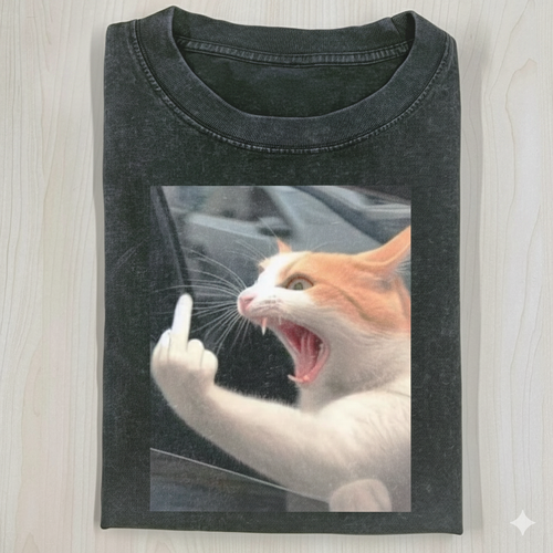 Funny Angry Cat Meme T-Shirt Cat Flipping Off Graphic Tee Vintage ...