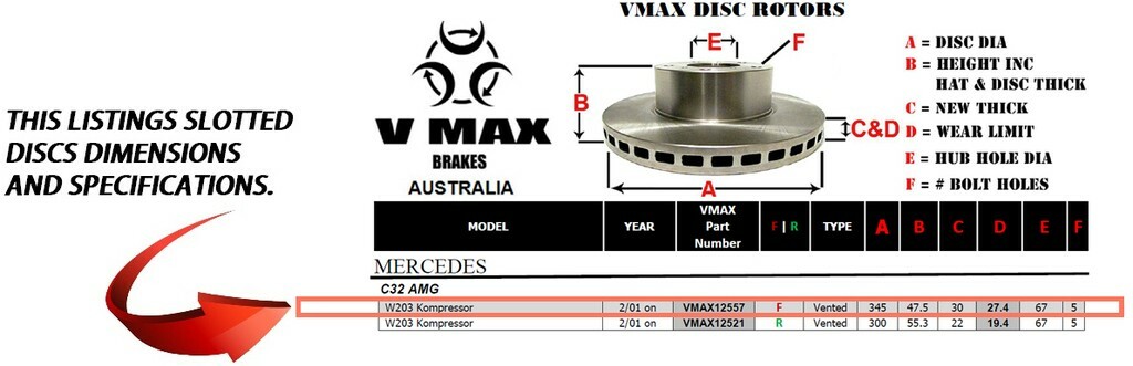 SLOTTED VMAXS fits MERCEDES C32 AMG W203 Kompressor 01 Onwards FRONT ...