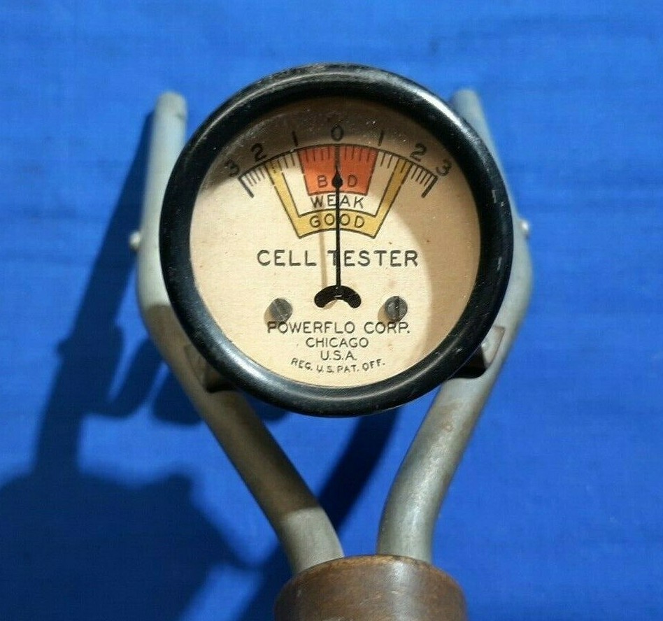 Vintage Powerflo Corp 6 volt cell tester 6 volt Battery tester wood ...
