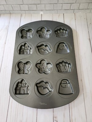 Wilton Princess Castle Crown Flower shape cookie pan tin 12 cavity mold ...