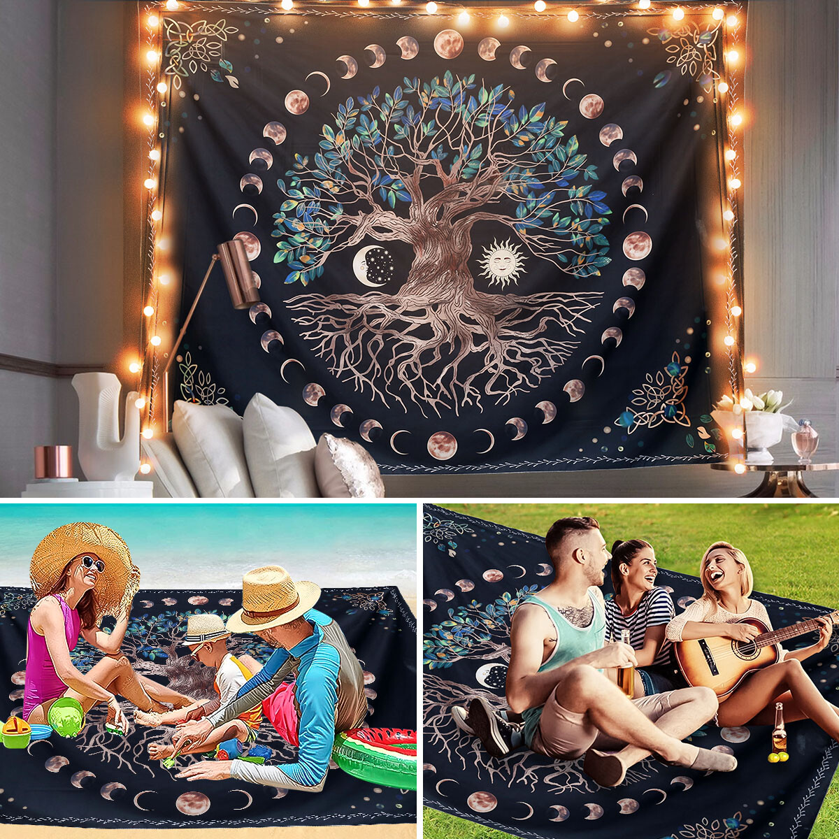 Tree of Life Tapestry Hanging Sun Moon Tapestry Aesthetic Tapestry Wall Decor | eBay