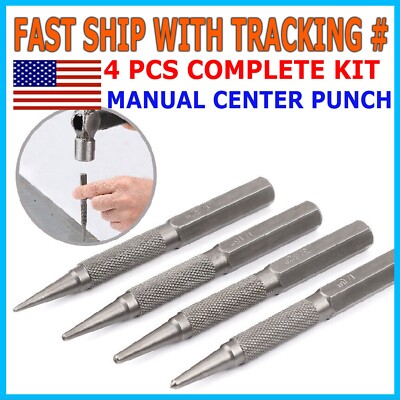4 Piece Nail Setter & Center Punch Set 4" Wood Metal Super Impact ...