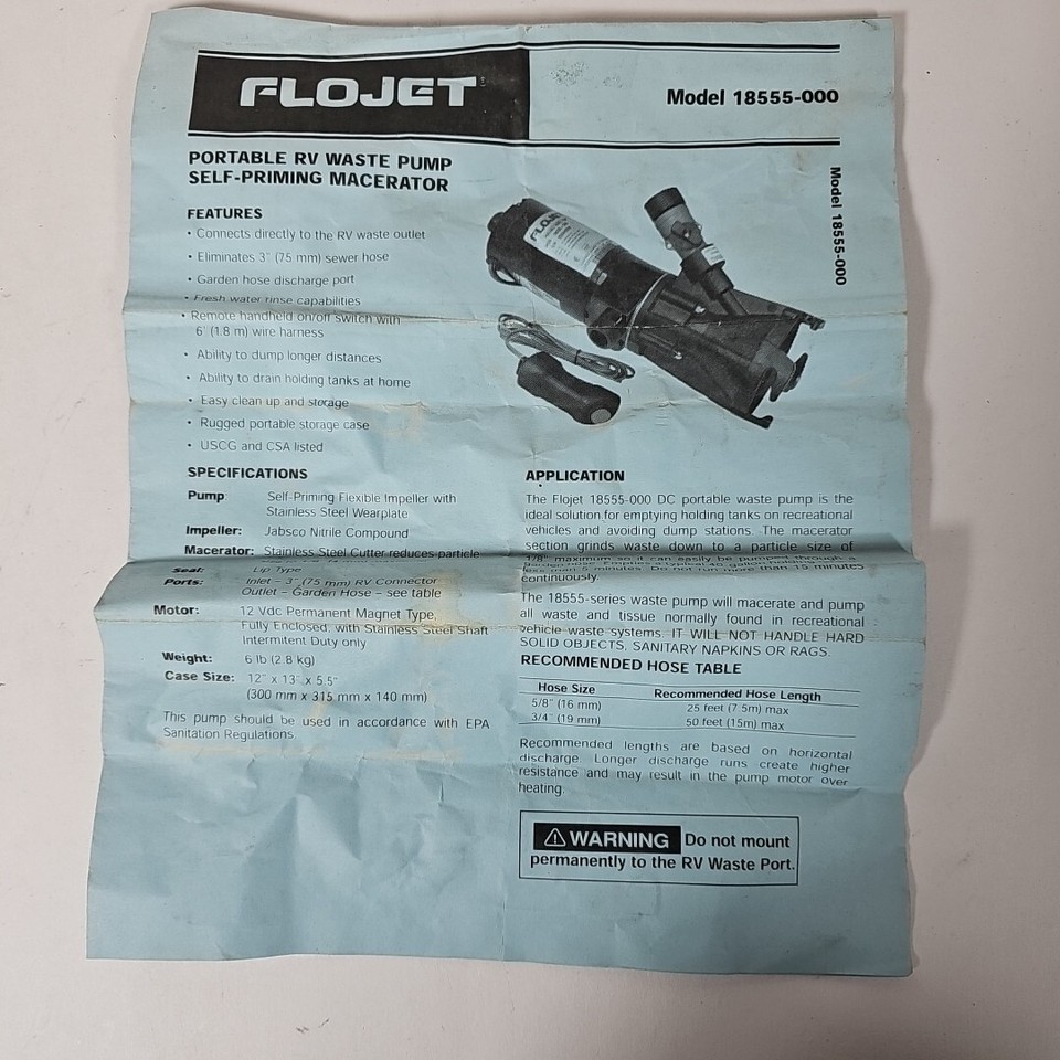 FloJet RV Camper Motorhome Portable Waste Water Pump Kit 18555-000A | eBay