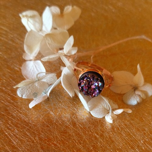 Bague ajustable rose gold, cabochon effet pierre volcanique couleurs ...