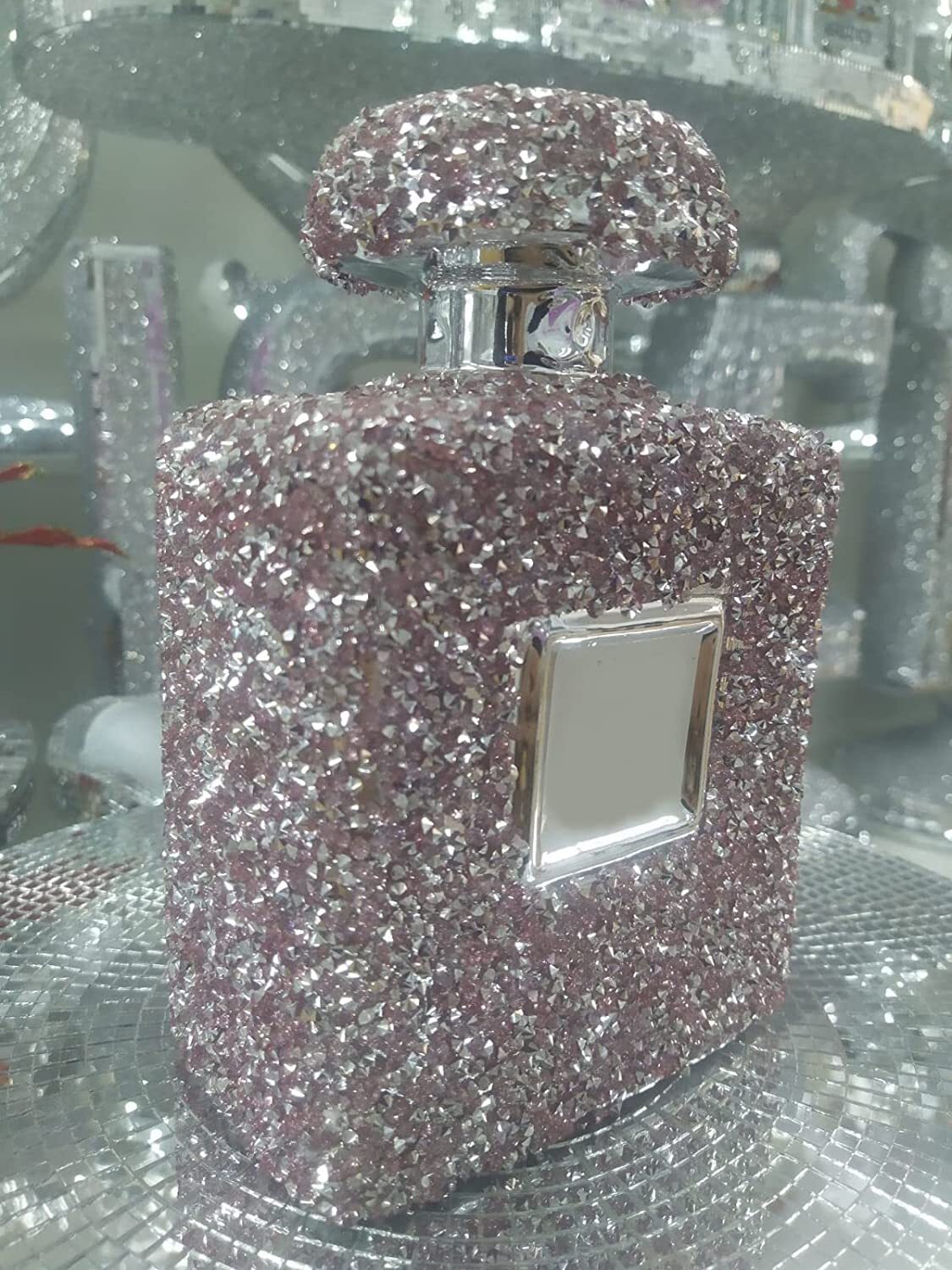 Xl Silver Crushed Diamond Sparkly Perfume Bottle Ornament Shelf Sitter ...