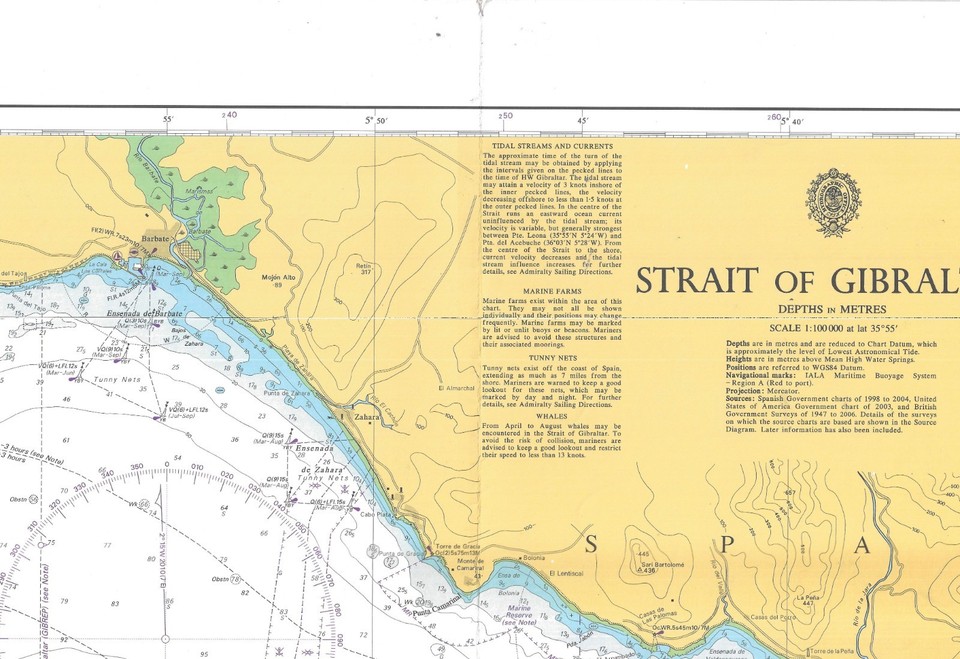 142 Strait Of Gibraltar Chart Map Maritime Marine Wall Paper Nautical ...