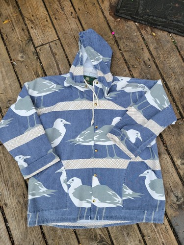 Vtg Orvis Fishing Jacket Mens L/XL Seagull Allover Print 80s 90s Resort ...