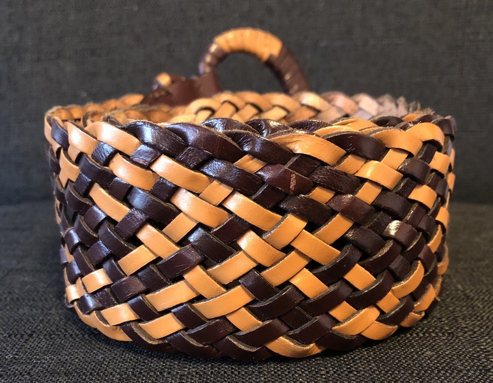 New Lucky Brand Wide Basket Weave Brown Two Tone Leather Belt RT $59.50 ...