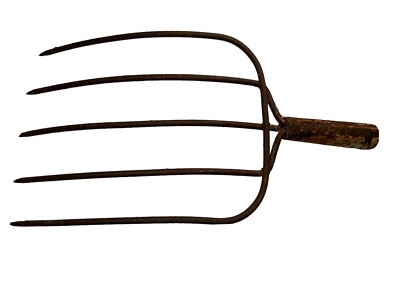 Vintage Iron Pitch Hay Fork Primitive Barn Decor Steam Punk Farm Tool ...