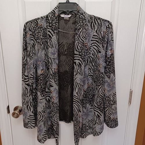WOMEN'S TANJAY GRAY ANIMAL & FLORAL LONG-SLEEVE CARDIGAN MEDIUM | eBay