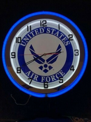 United States AIR FORCE blue Neon Clock NEW IN BOX 18 inch double neon ...