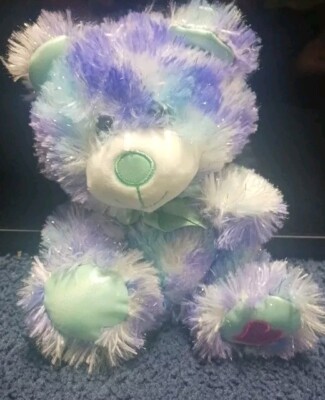 Plush 7 inch Small Fuzzy Blue Purple & Silver Teddy Bear Stuffed Animal ...