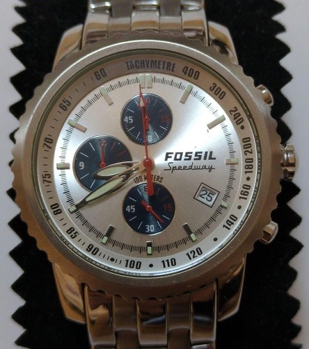 Fossil Speedway Men's Silver Chronograph Watch Tachymeter Date | eBay