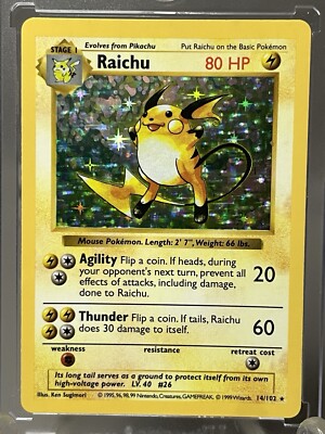 Pokemon TCG Raichu Base Set 14/102 Unlimited (Shadowless) Holo Rare ...