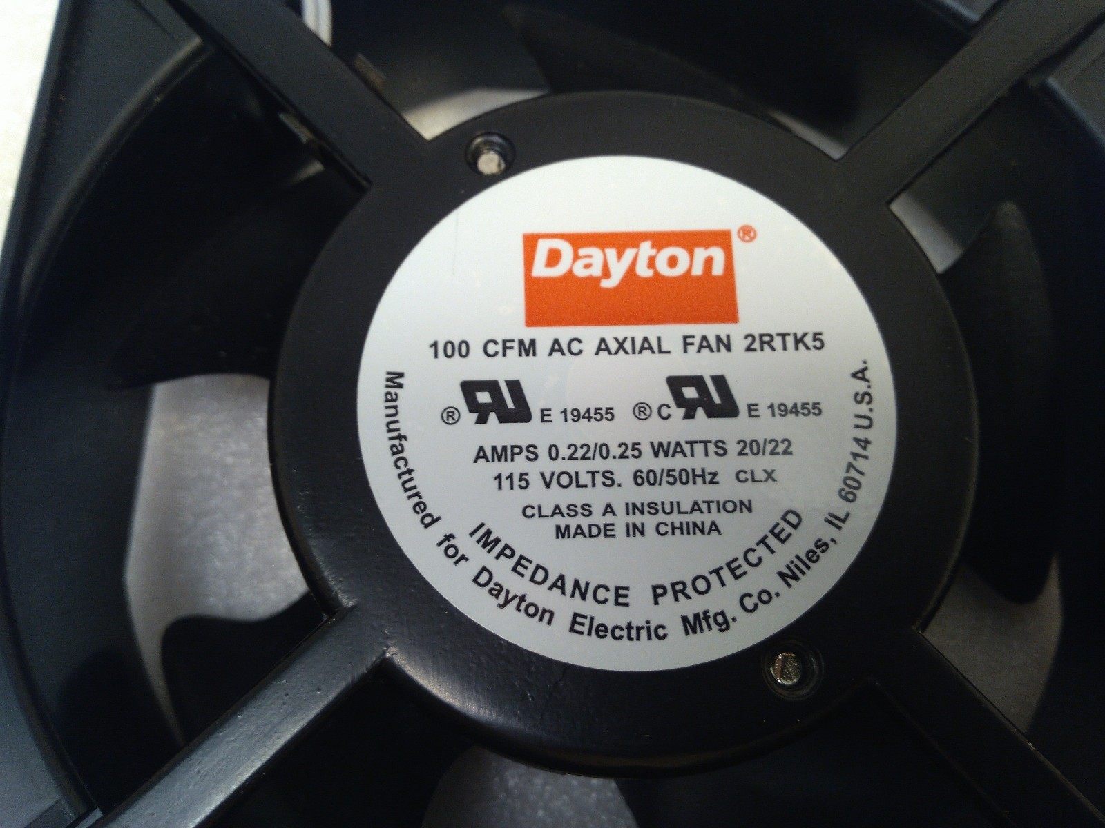 Dayton Axial Fan 115 Volts AC 20 Watts 100 CFM Model 2RTK5 for sale ...