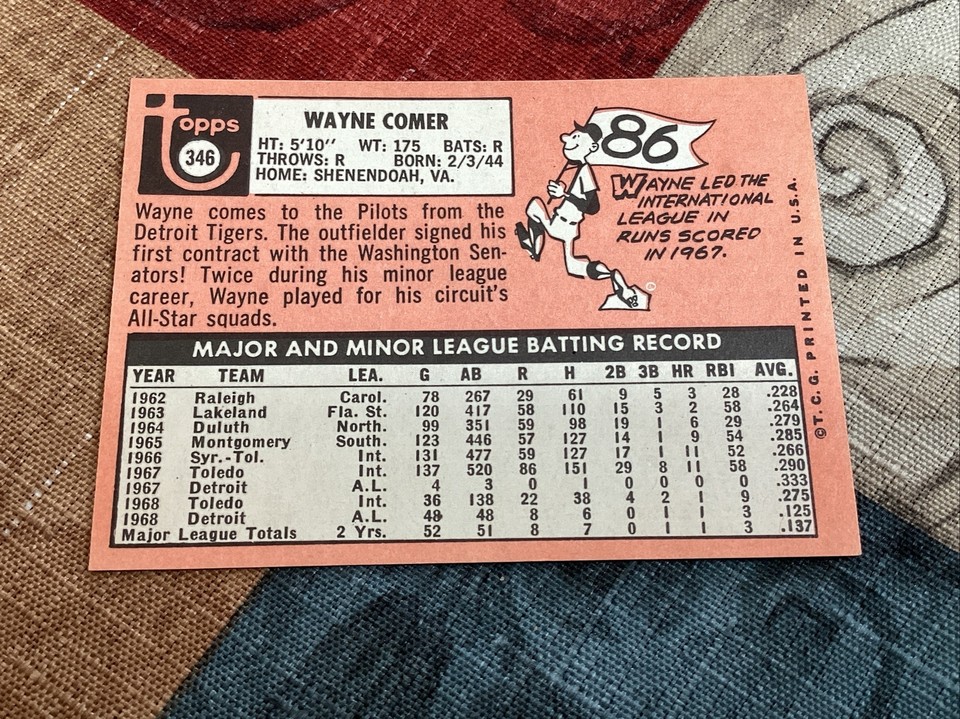 1969 Topps #346 Wayne Comer Pilots NM/MT | eBay