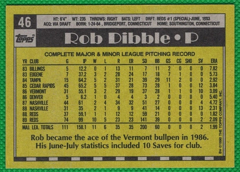 Rob Dibble - 1990 Topps #46 - Cincinnati Reds Baseball Card | eBay