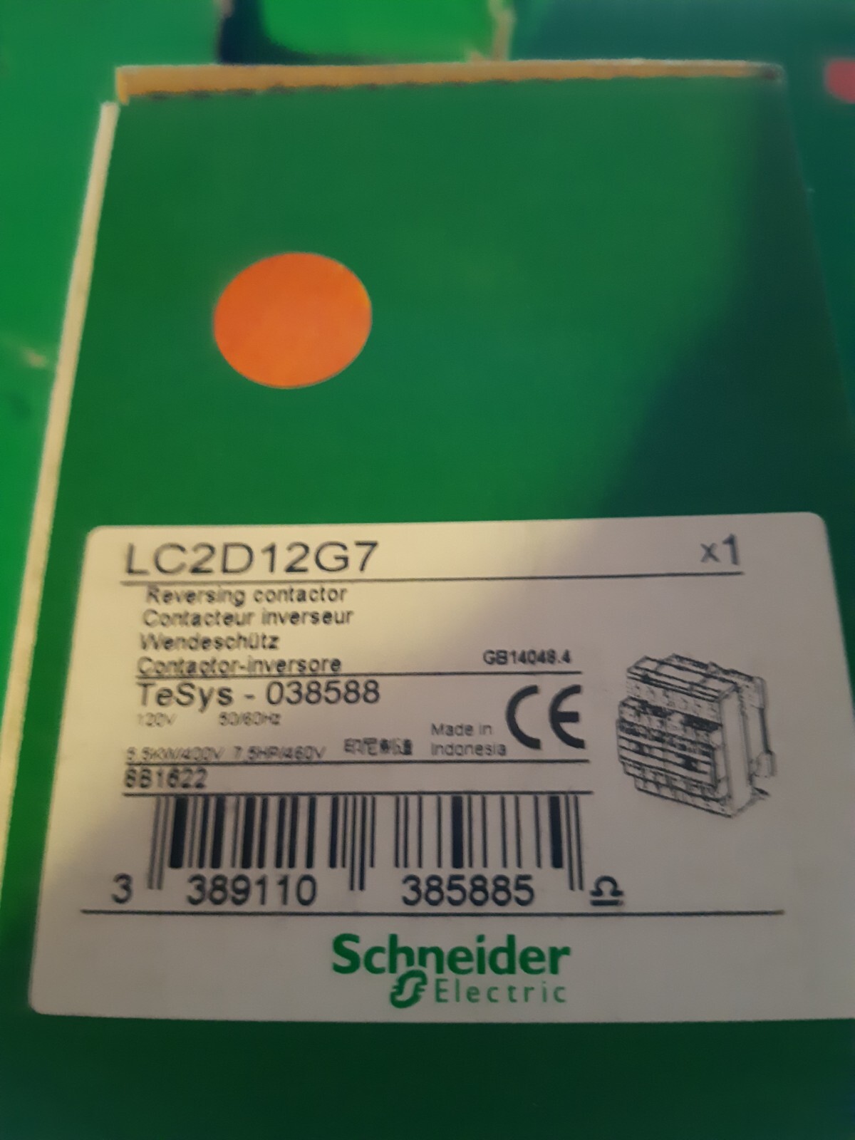 Schneider LC2D12G7 reversing contactor 12A 7.5HP / 460V - 120 VAC 50/60 ...