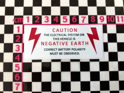 Period Negative Earth Warning Sticker - Classic Car Kit Rally Racer ...