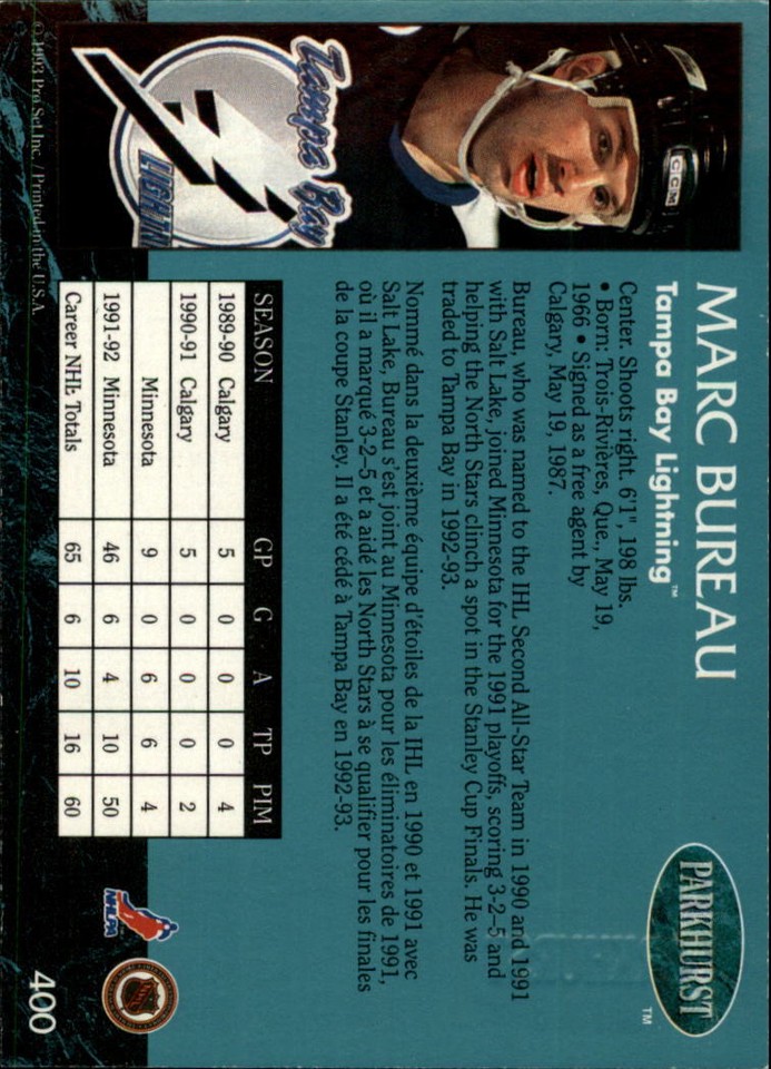 1992-93 Parkhurst Emerald Ice #400 Marc Bureau | eBay