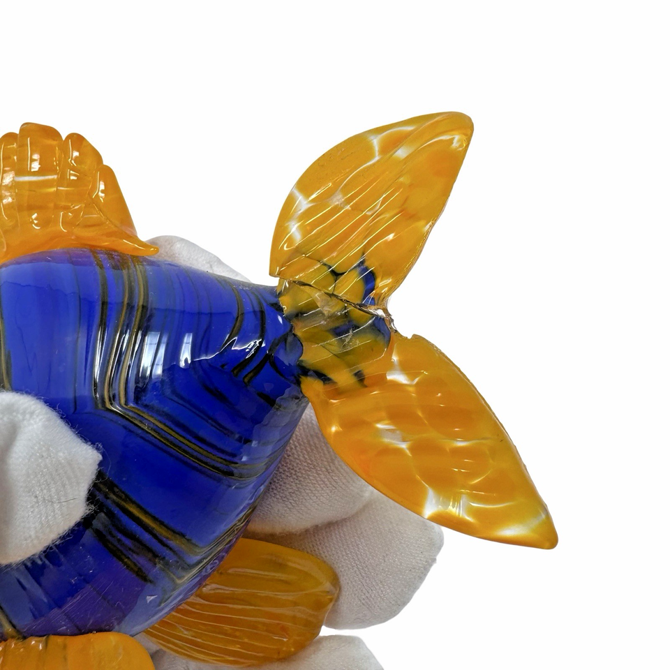 Hand Blown Art Glass Tropical Fish Figurine Blue Orange Aquarium Decor ...