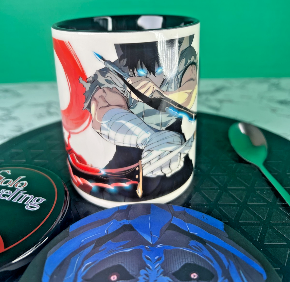 Solo Leveling Sung Jinwoo Ceramic Mug Set Lid Coaster Spoon Anime ...