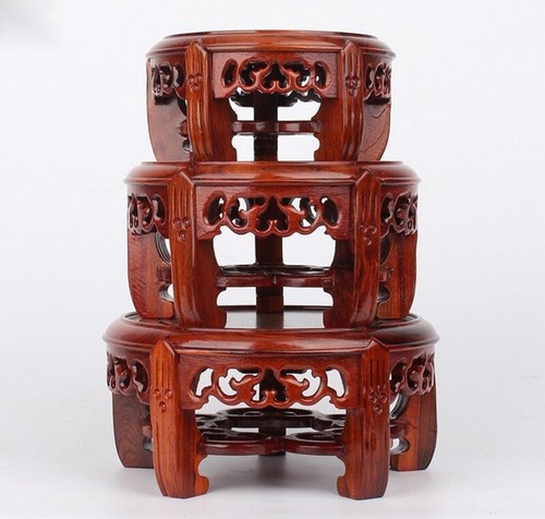 Natural Rosewood Legged Round Fishbowl Stand Bonsai Ceramic Vase Rack ...