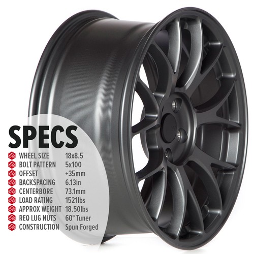 CIRCUIT CSF2 18x8.5 5x100 +35 MATTE GUNMETAL WHEELS FITS SUBARU WRX ...