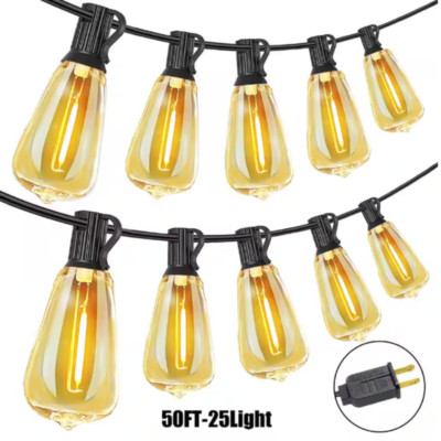 50FT~200FT Outdoor LED String Light Waterproof Patio Bulb Dimmable Warm ...
