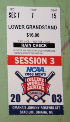 2003 COLLEGE WORLD SERIES CWS SESSION 3 TICKET STUB TEXAS vs MIAMI | eBay