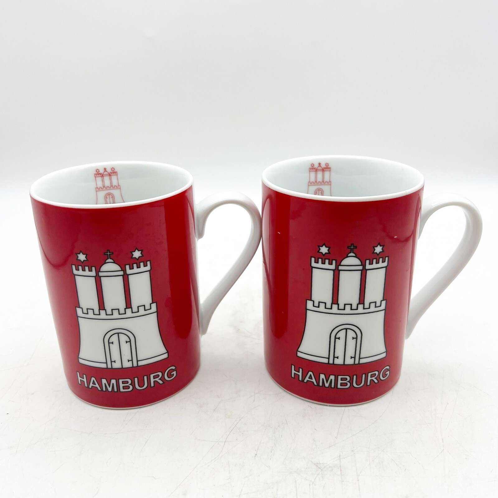 Peter Mink Souvenir HAMBURG Red White Castle Cups Mugs Set of 2 | eBay