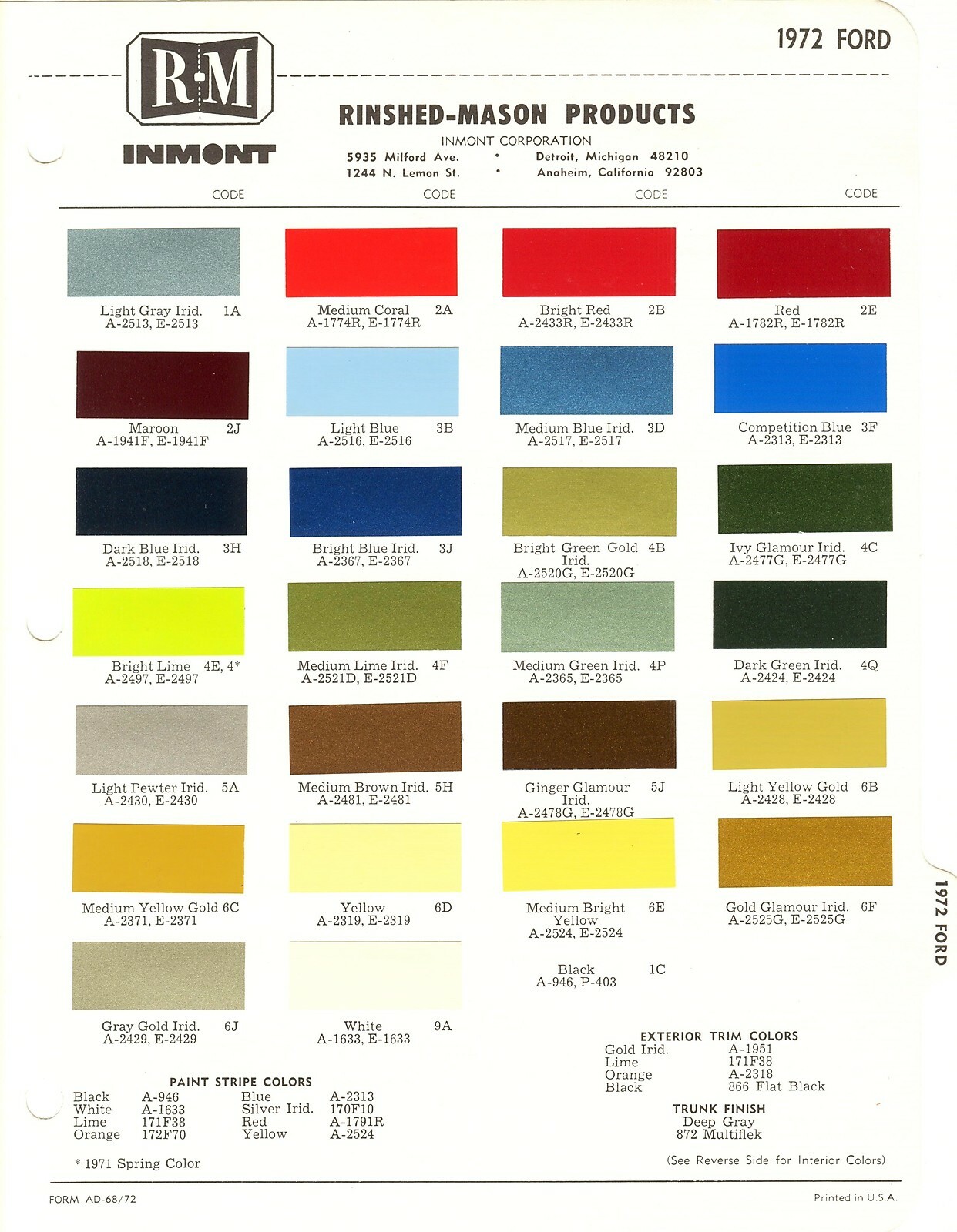 Ford Maverick Color Chart