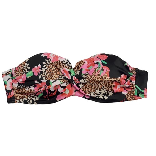 Victorias Secret Bikini Top Womens 32B Black Floral Bandeau Adjustable ...