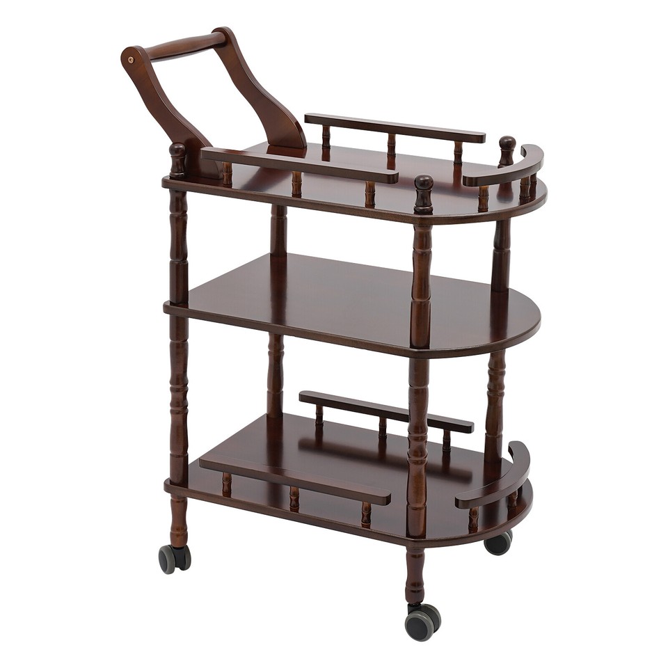3-Tier Rolling Kitchen Trolley Cart Wood PU Storage Drawers Shelves ...