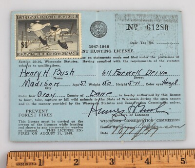 Vintage 1947-48 Wisconsin Hunting License Migratory Bird Stamp | eBay