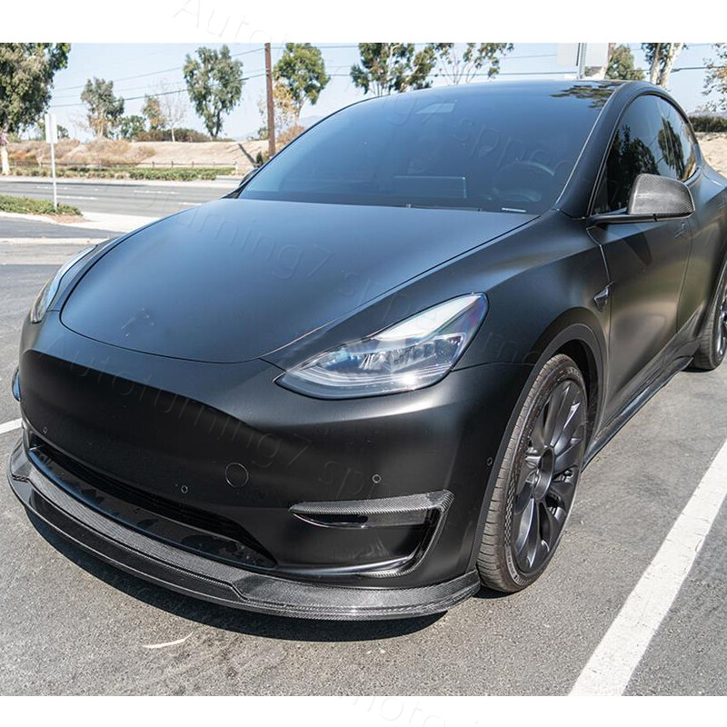 Fits Tesla Model Y 2019-23 Real Carbon Fiber Front Bumper Canards Fins ...