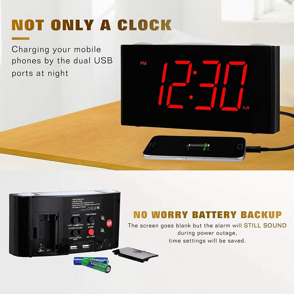 Super Extremely Extra Loud Alarm Clock For Very Heavy Sleeper Battery ...