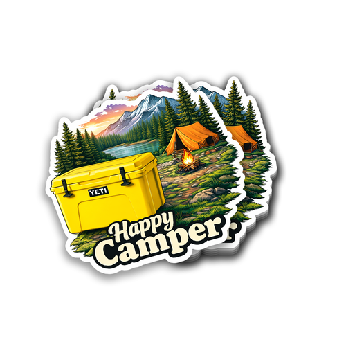 Yeti Cooler Camp Sticker 4 inch Vinyl Waterproof Decal Happy Camper Art ...