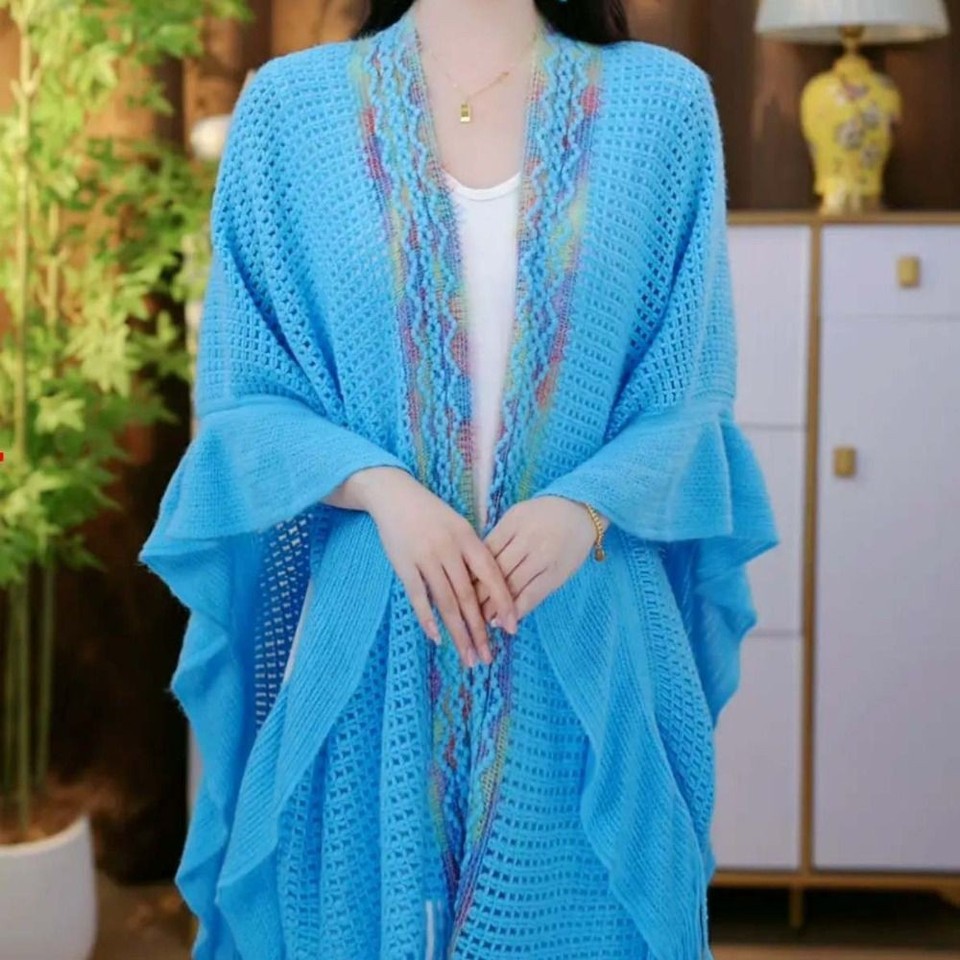 Ethnic Style Knitted Shawl Bohemian Wraps Scarf Coat Fashion Cloak ...