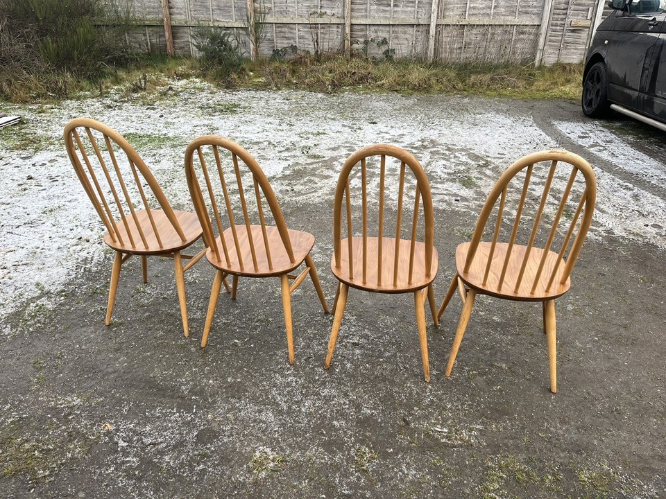 Set of Four Ercol Dining Chairs / Ercol High Back Quaker Chairs | eBay UK