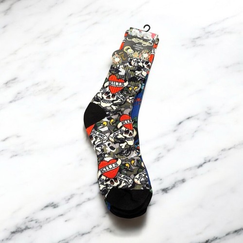 Ed Hardy Cushioned Crew Socks 2 Pair Black Blue Mens Love Kills Retro ...
