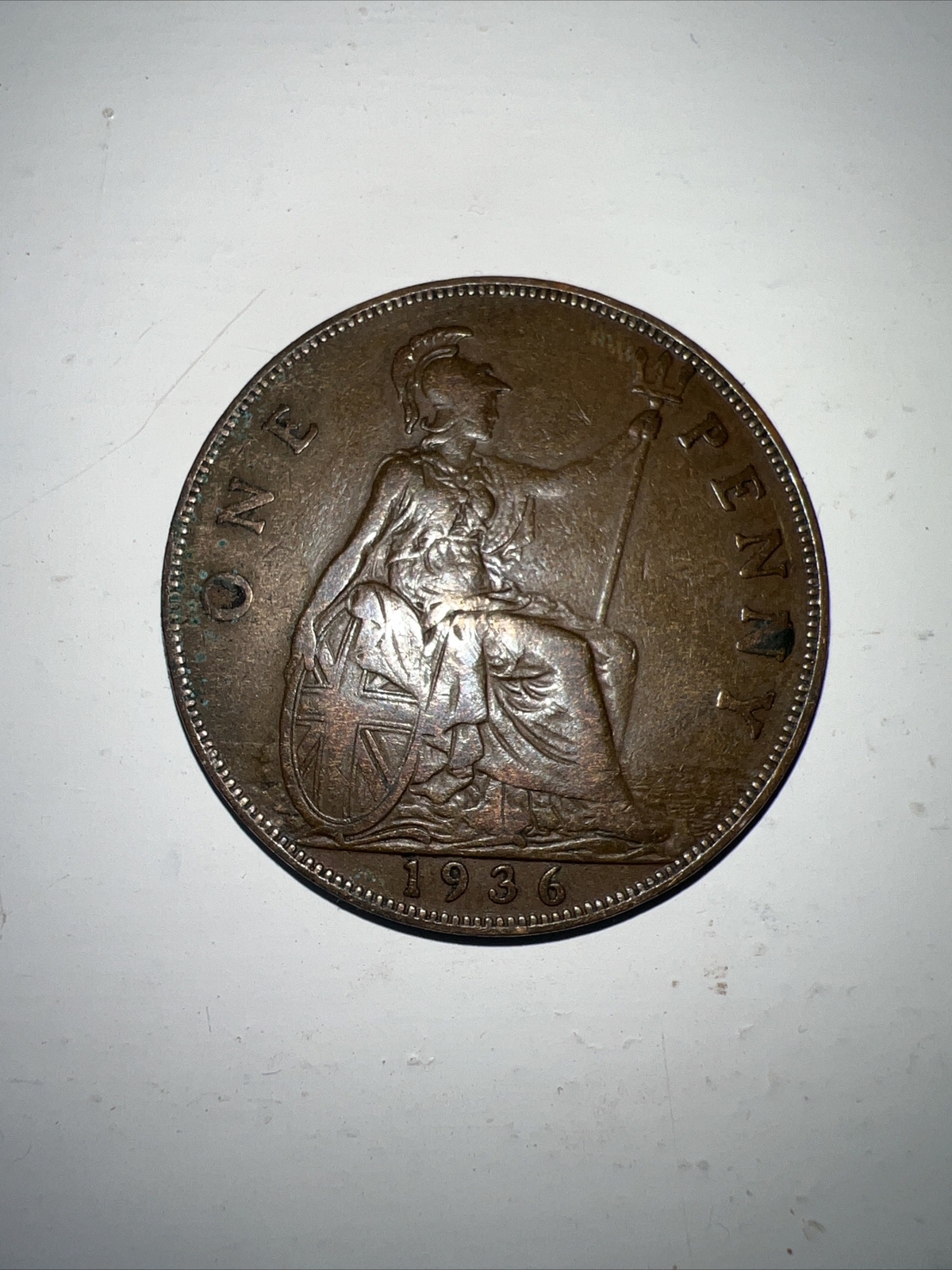 Extremely Rare 1936 One Penny King George V British Coin Unique VERY ...