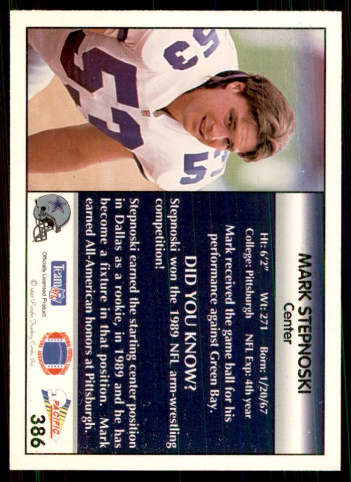 1992 Pacific Mark Stepnoski Football Cards #386 | eBay