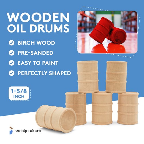 Wooden Oil Barrel 1-5/8 inch for Miniatures, Scale Model, Toy Train ...