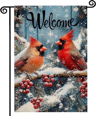 Winter Cardinal Garden Flag 12x18 Inch 2 Sided Outside Cardinal Pine ...