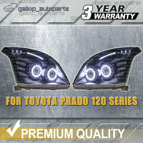 Headlights Pair Angel Eye Black For Toyota Landcruiser Prado 120 Series ...