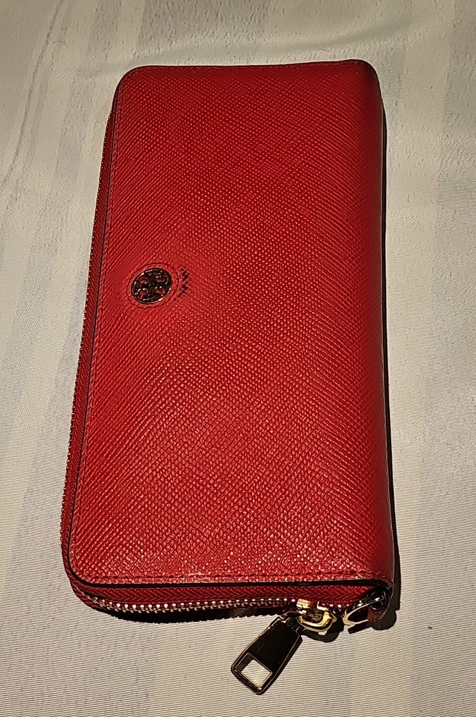 Tory Burch Continental Solid Red Leather Zip Around Large Wallet Long ...