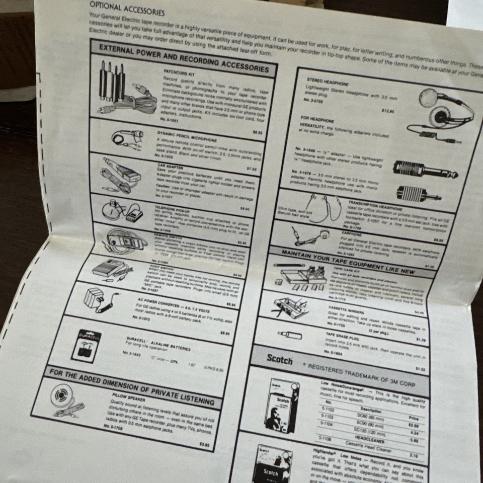 GE #3-5016C Cassette Tape Player Recorder PARTS ONLY & Box Instructions ...